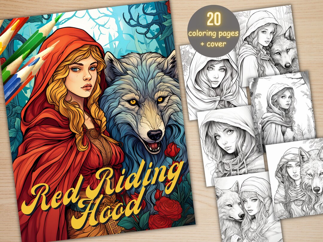 20 Red Riding Hood and the Wolf Coloring Book, Printable Fairytale ...