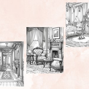45 Victorian Interior Coloring Book, Printable Victorian Era Room ...