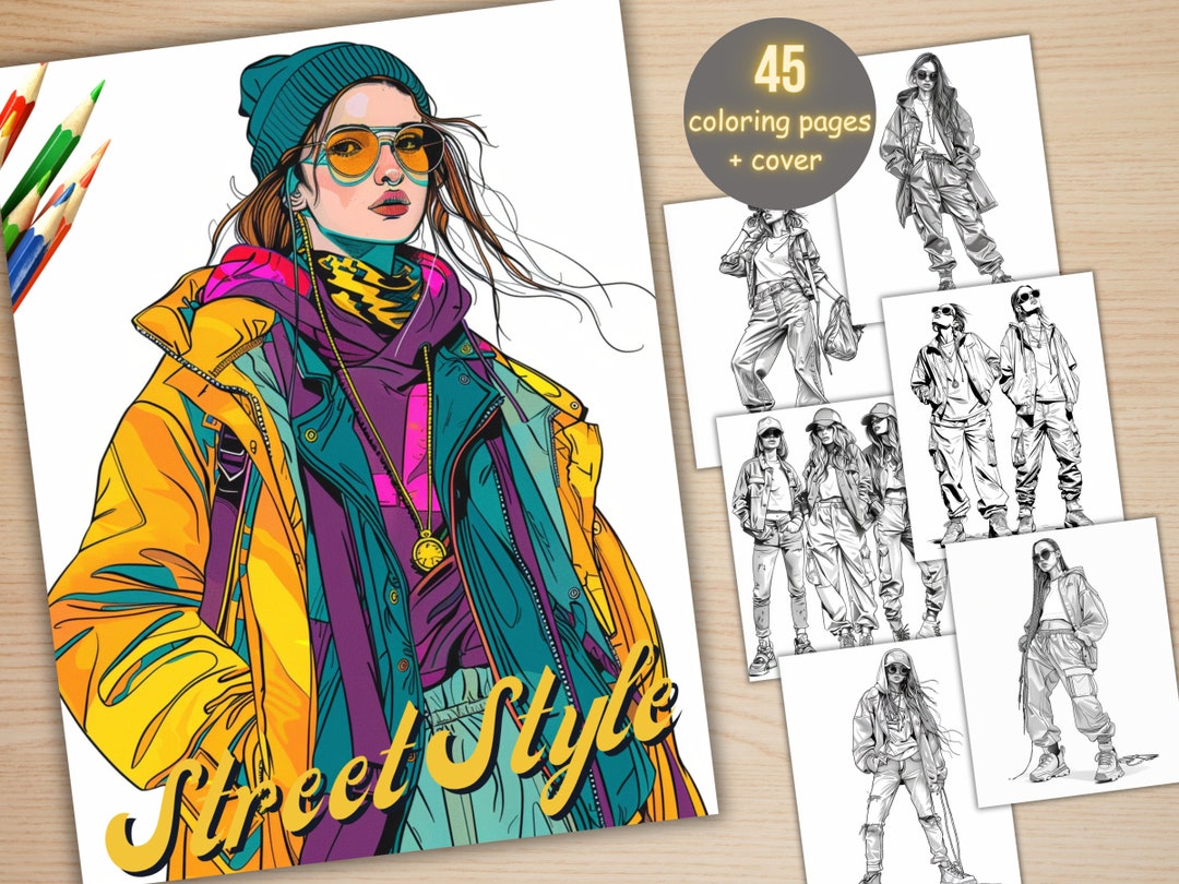 45 Street Style Girls Coloring Book, Printable PDF, Hiphop Fashion ...