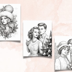 70 Vintage Christmas Bundle Coloring Book, Printable Retro Xmas Santa ...