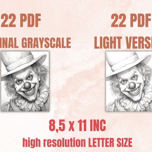22 Creepy Evil Clowns Coloring Book, Printable PDF, Horror Gothic ...