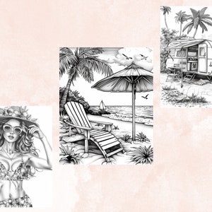 115 Summer Bundle Coloring Book, Printable Summer Beach Scenes Coloring ...