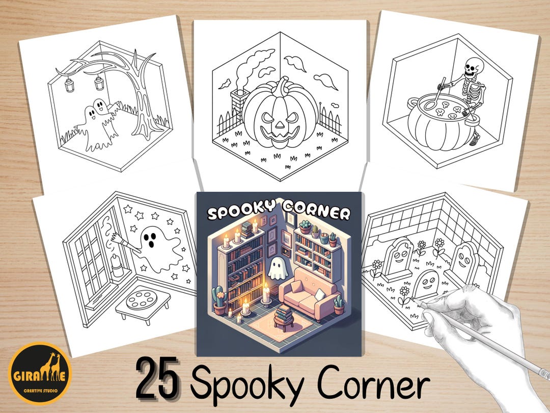 Spooky Corner Coloring Pages, Bold and Easy Horror Coloring Book, Cute ...