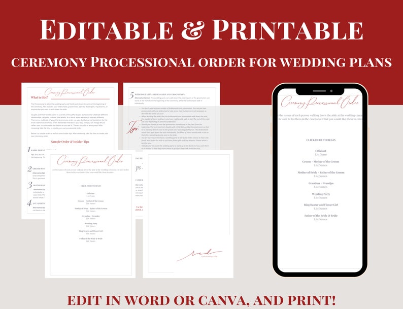 Wedding Ceremony Processional Order Template - Etsy