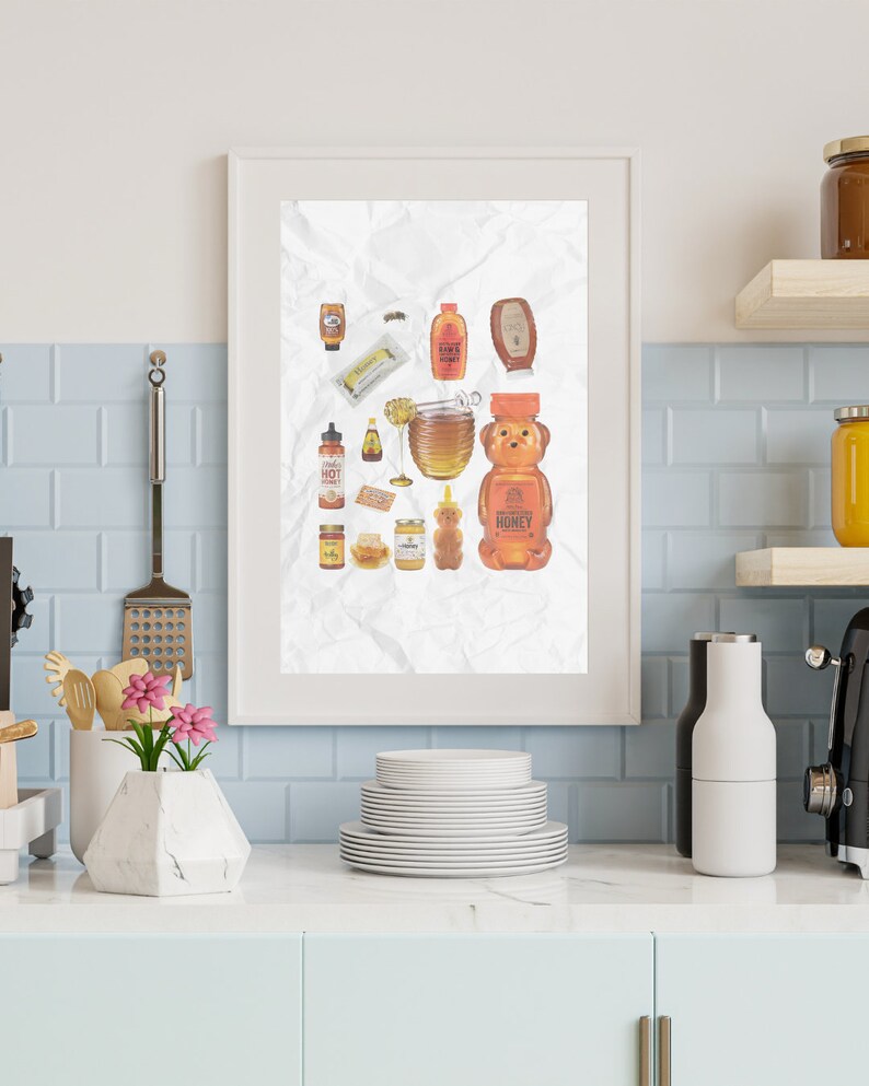 The Honey Poster Food Wall Art Honey Kitchen Poster Decor Condiment Art ...