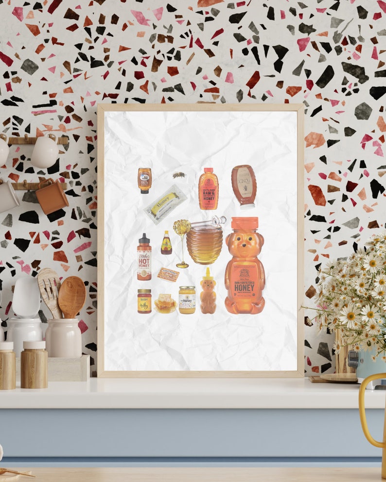 The Honey Poster Food Wall Art Honey Kitchen Poster Decor Condiment Art ...