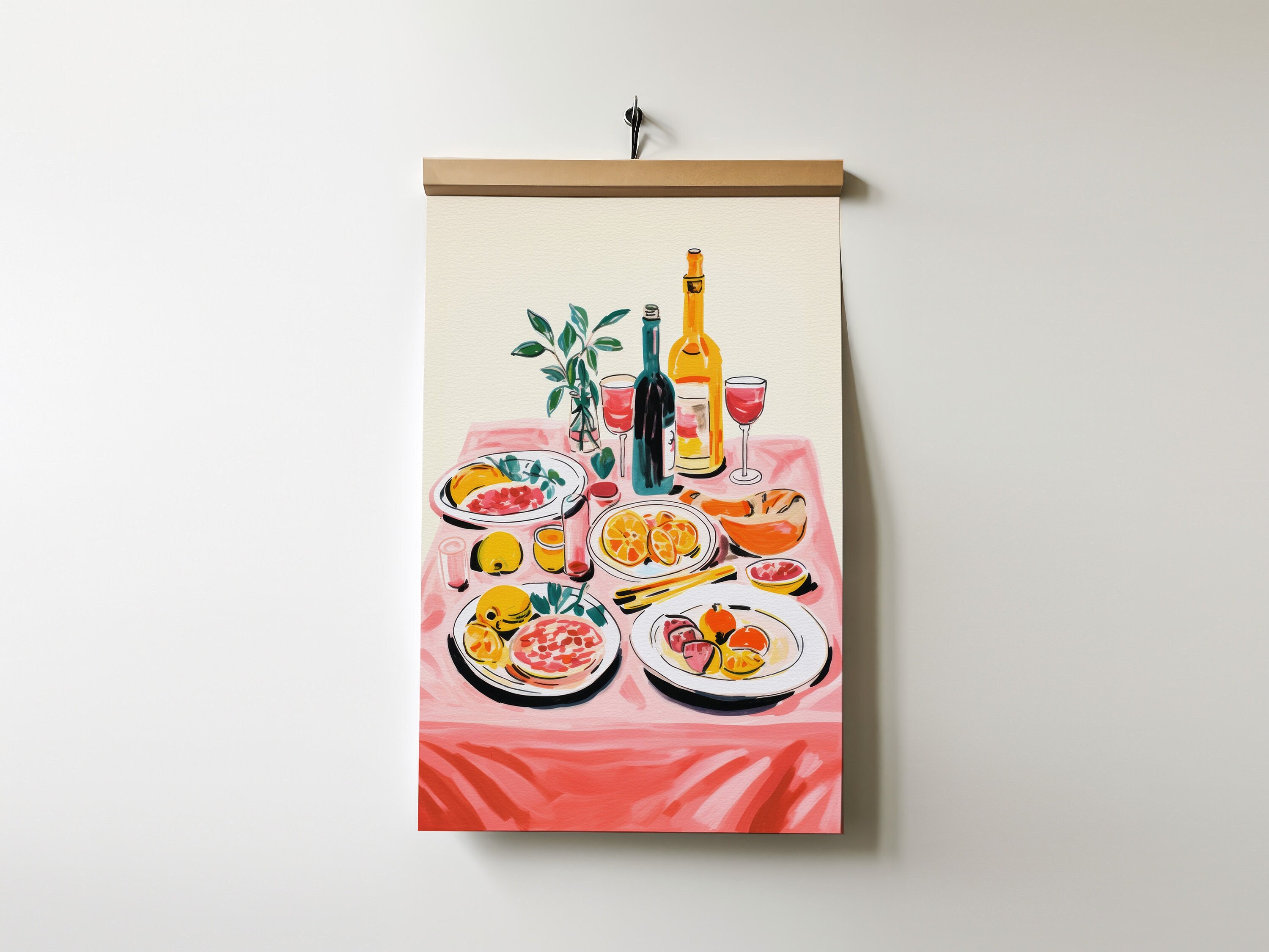 Mediterranean Feast Illustrated Foodie Watercolour Food and Wine Print ...