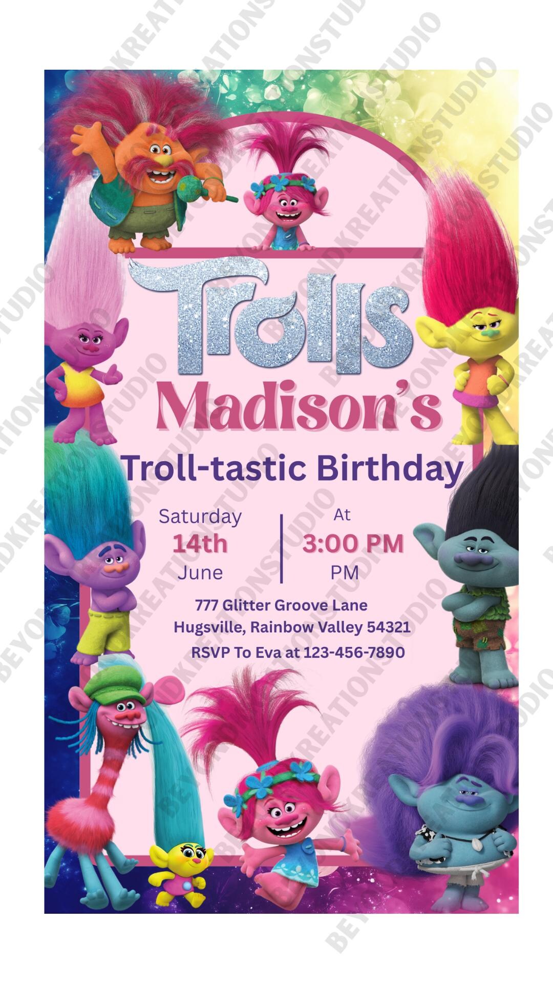 Editable Trolls Birthday Invitation, Troll-tastic Party Evite, Poppy ...