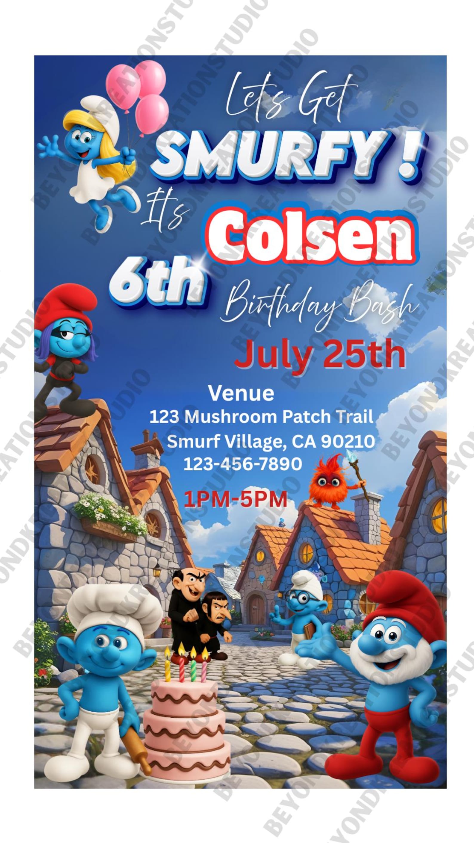 Smurf Birthday Invitation, Personalized Digital Party Invite (PDF) - Etsy