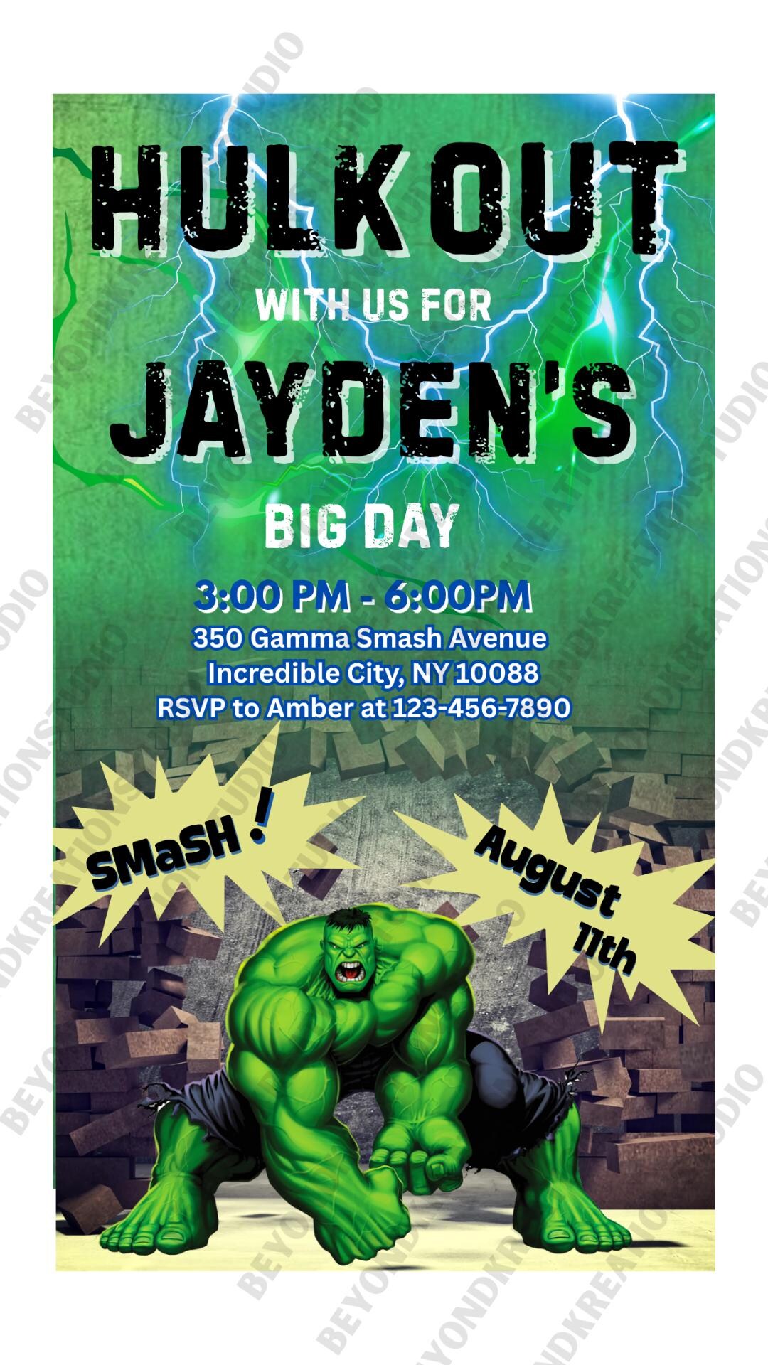 Editable HULK SMASH Birthday Invitation, Superhero Party Evite, Hulk ...