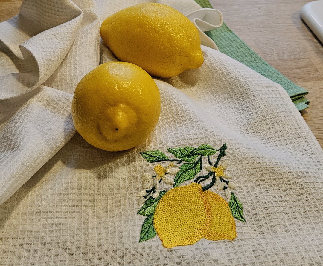 Lemon Tea Towels/waffle Waves/cotton Towels/set of Towels/embroidered Tea Towel/ Lemon ...
