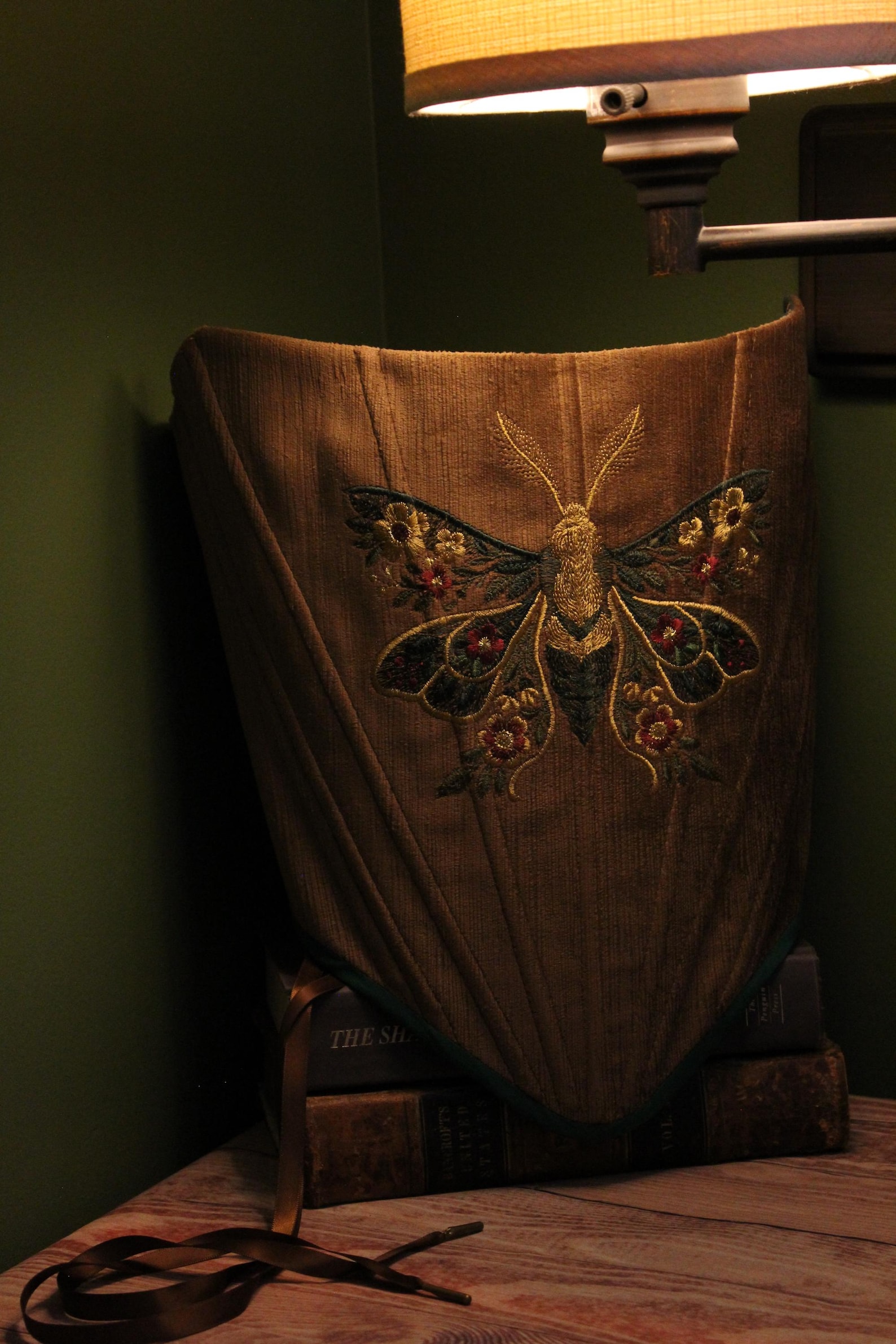 Moth and Night Time Garden Brown Velvet and Green Reversible Corset - Etsy