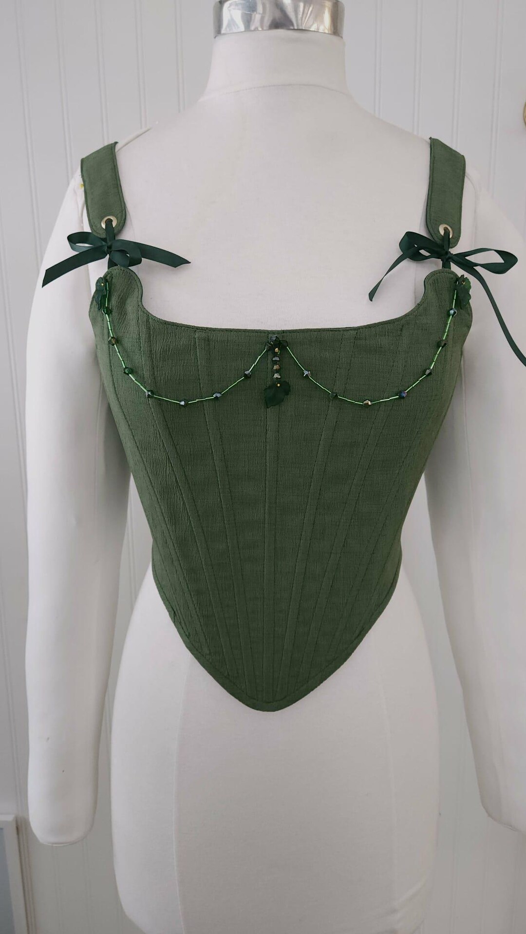 Green Corset Stays With Beading a Leaf Charms - Etsy