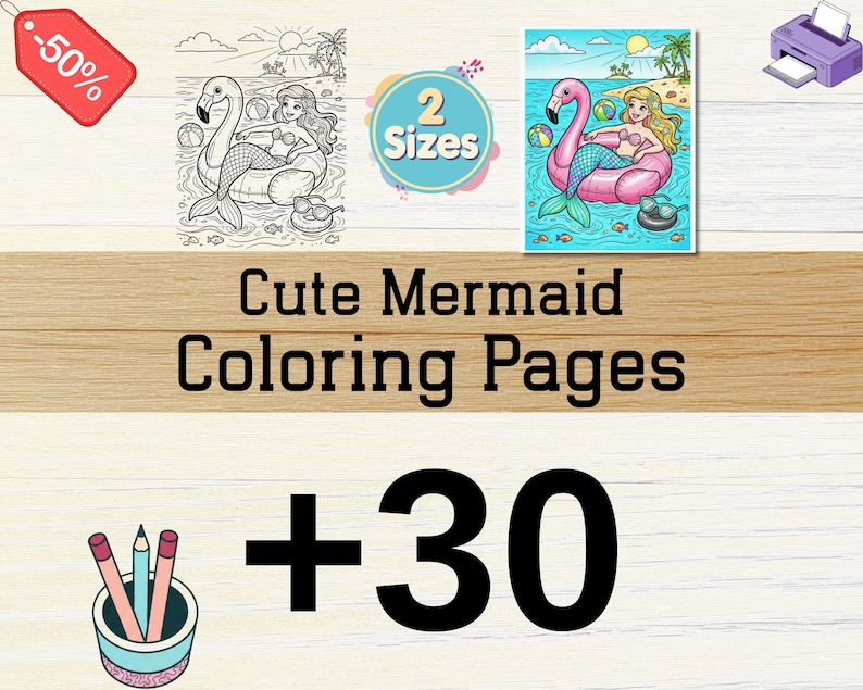 Printable Mermaid Coloring Pages, Under the Sea Birthday Activity ...