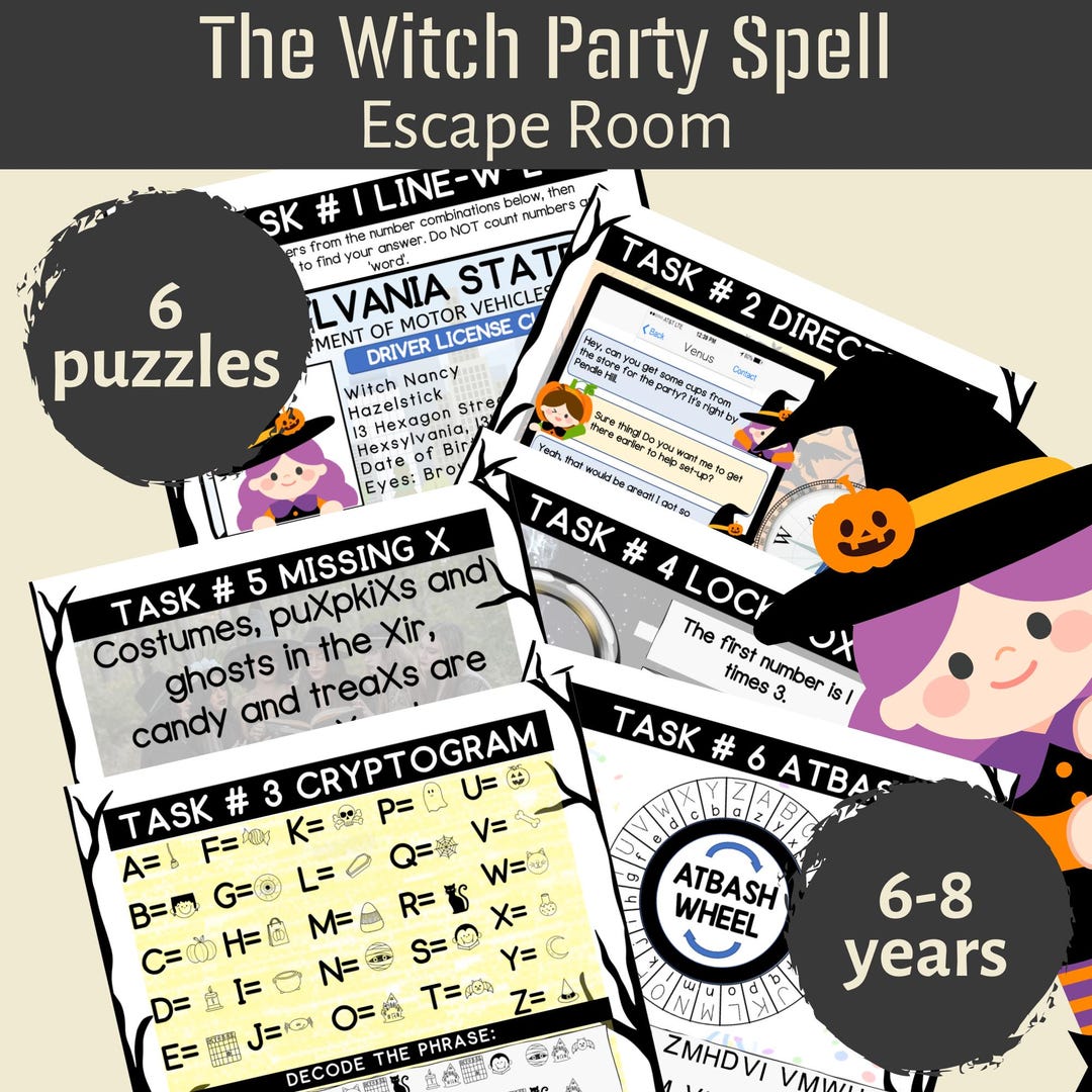 Halloween Printable Escape Room, Party Game for Kids, the Witch Party ...