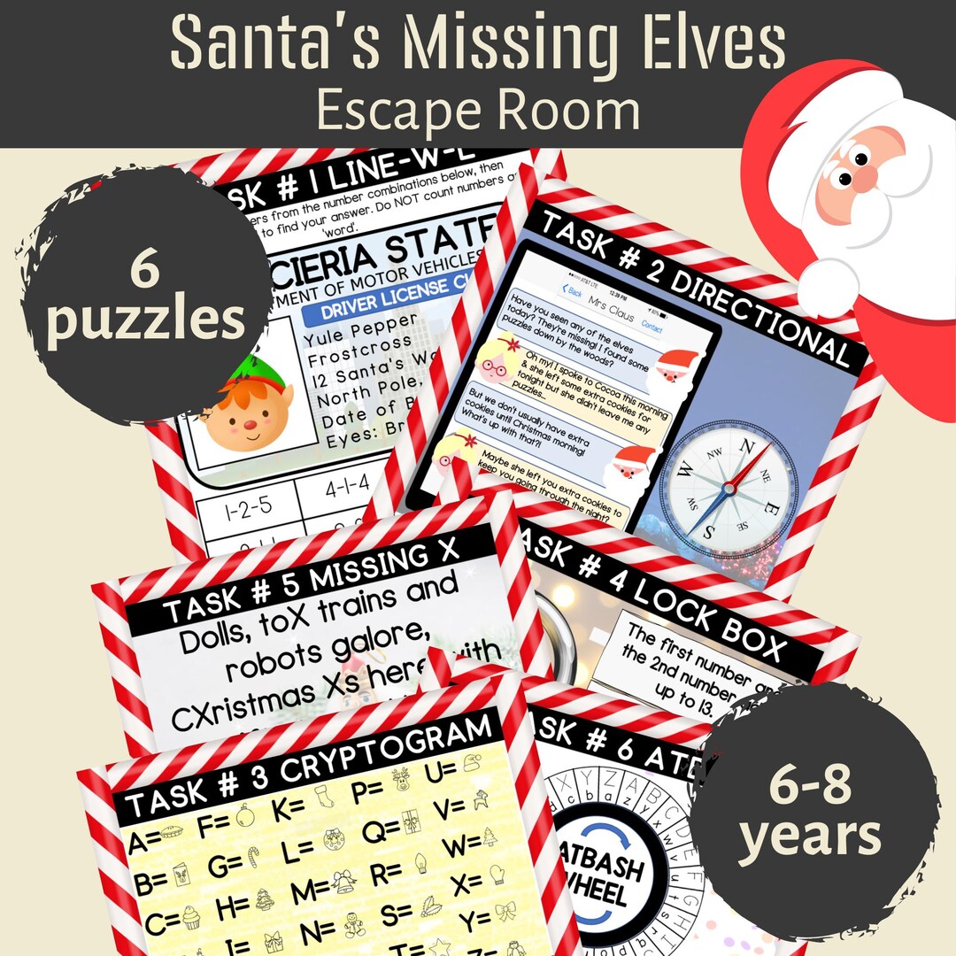 Christmas Printable Escape Room, Party Game for Kids, Santa's Missing ...