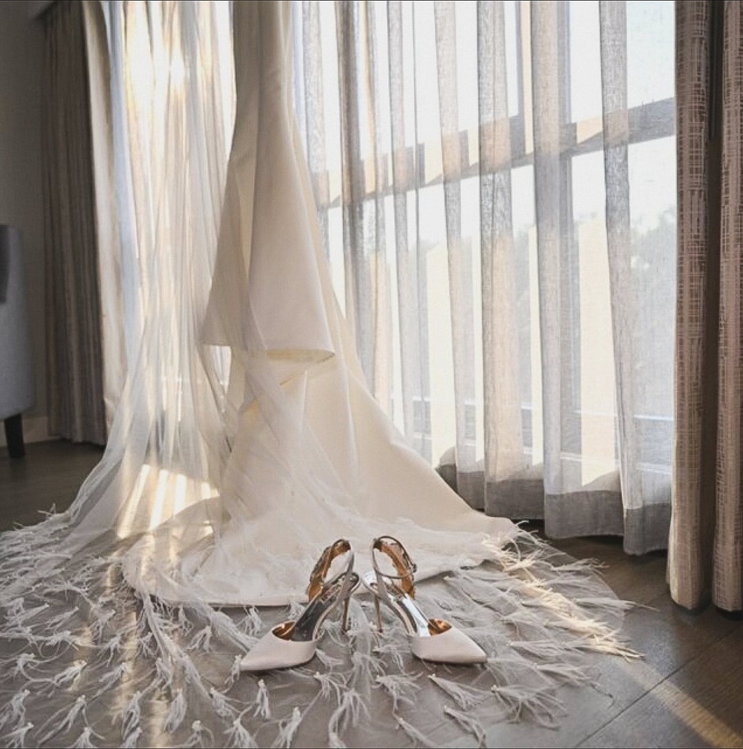 Bridal Veil, Wedding Veil With Feathers, Cathedral Wedding Veil, Bride ...