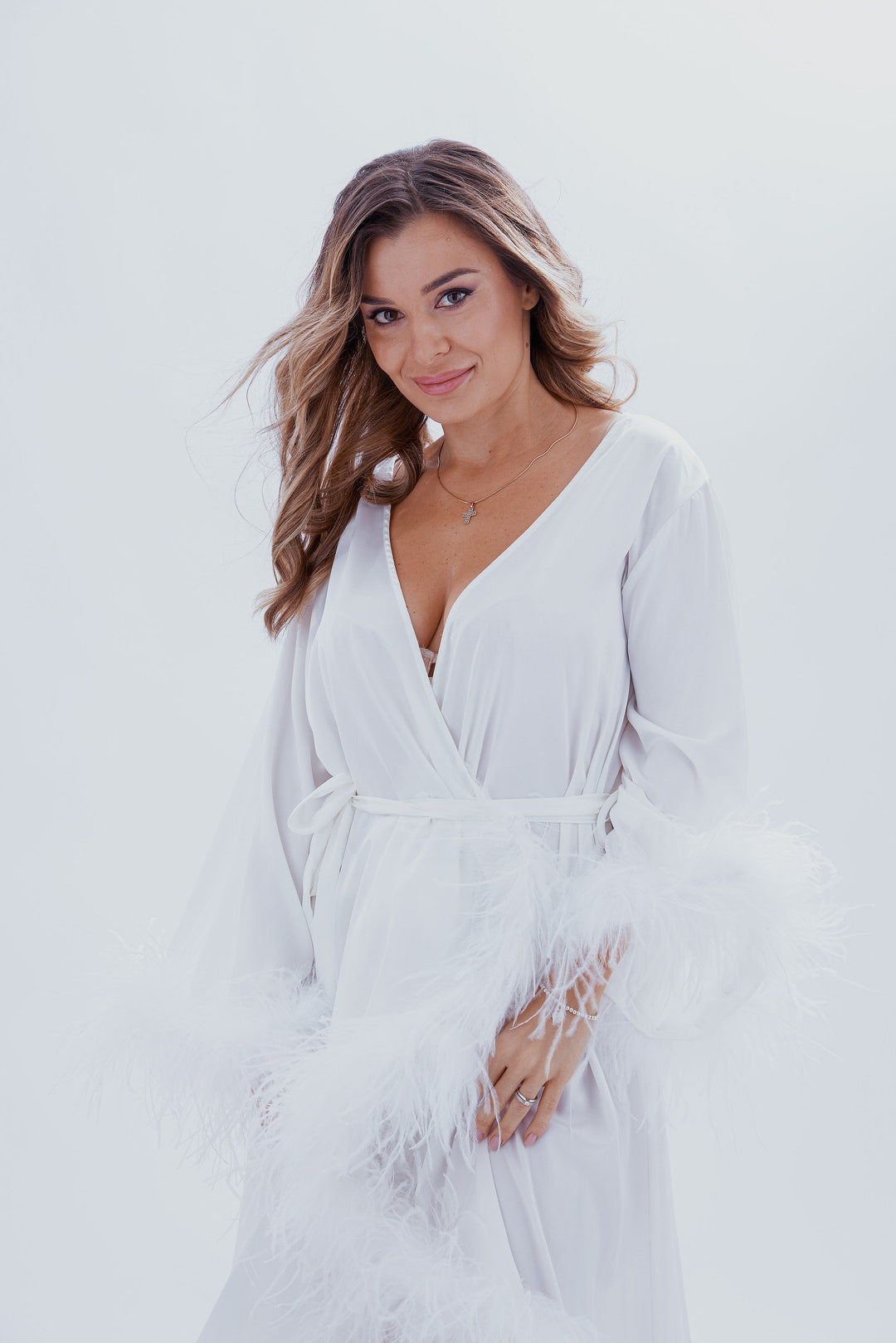 Wedding Bride Robe, Bridal Robe With Feathers, Bridesmaid Robes, Kimono ...