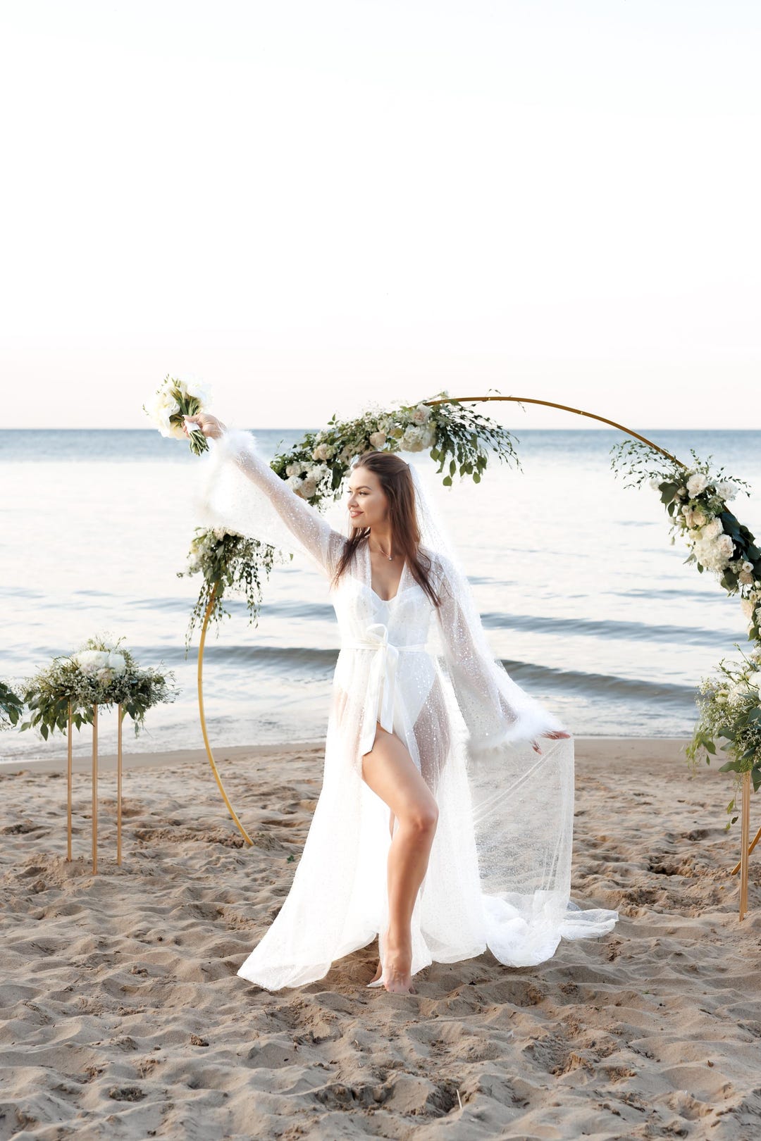 Bridal Robe, Wedding Bride Robe, Tulle Robe, Luminous Lace & Glitter ...