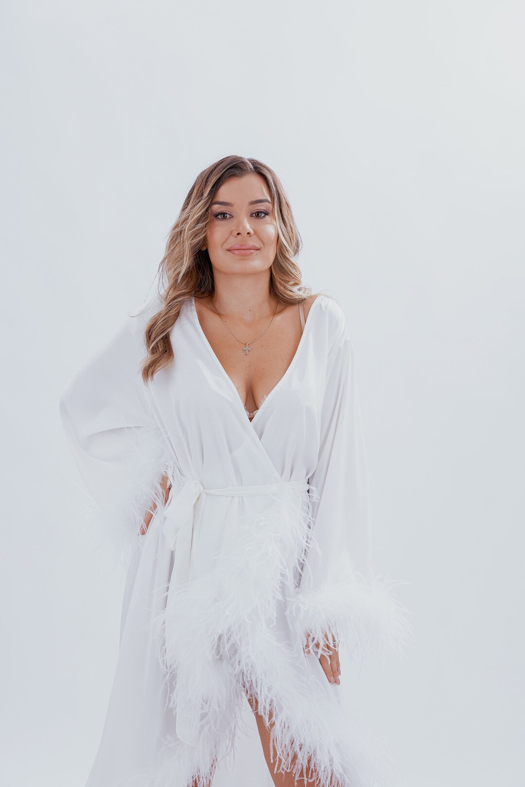 Wedding Bride Robe, Bridal Robe With Feathers, Bridesmaid Robes, Kimono ...