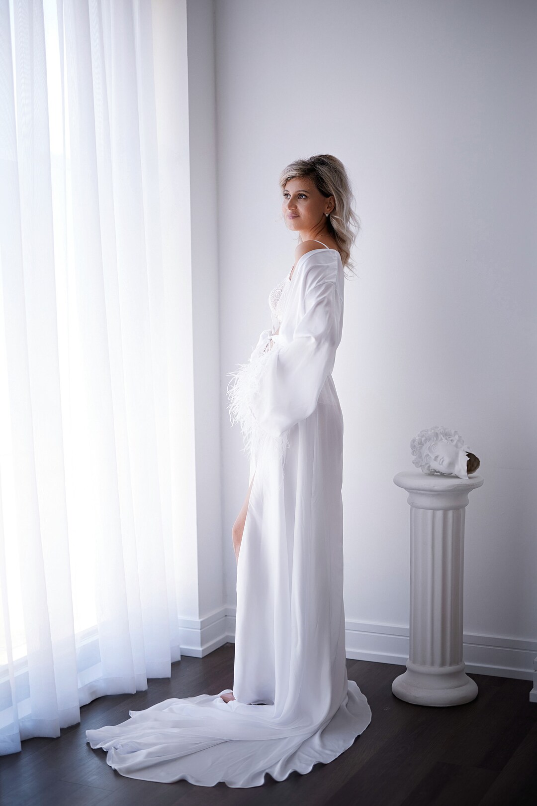 Wedding Bride Robe, Bridal Robe With Feathers, Bridesmaid Robes, Kimono ...