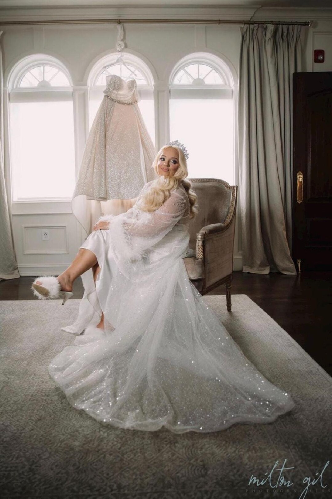 Bridal Robe, Wedding Bride Robe, Tulle Robe, Luminous Lace Glitter ...