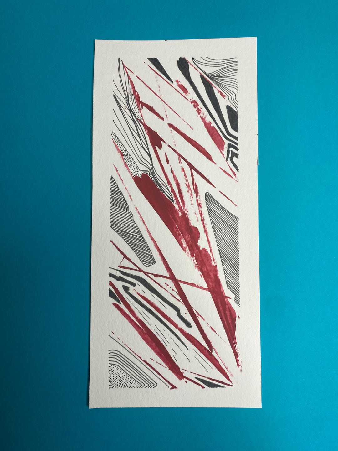 Original Abstract Drawing - Fault Lines - Red & Black Fine Line Art ...