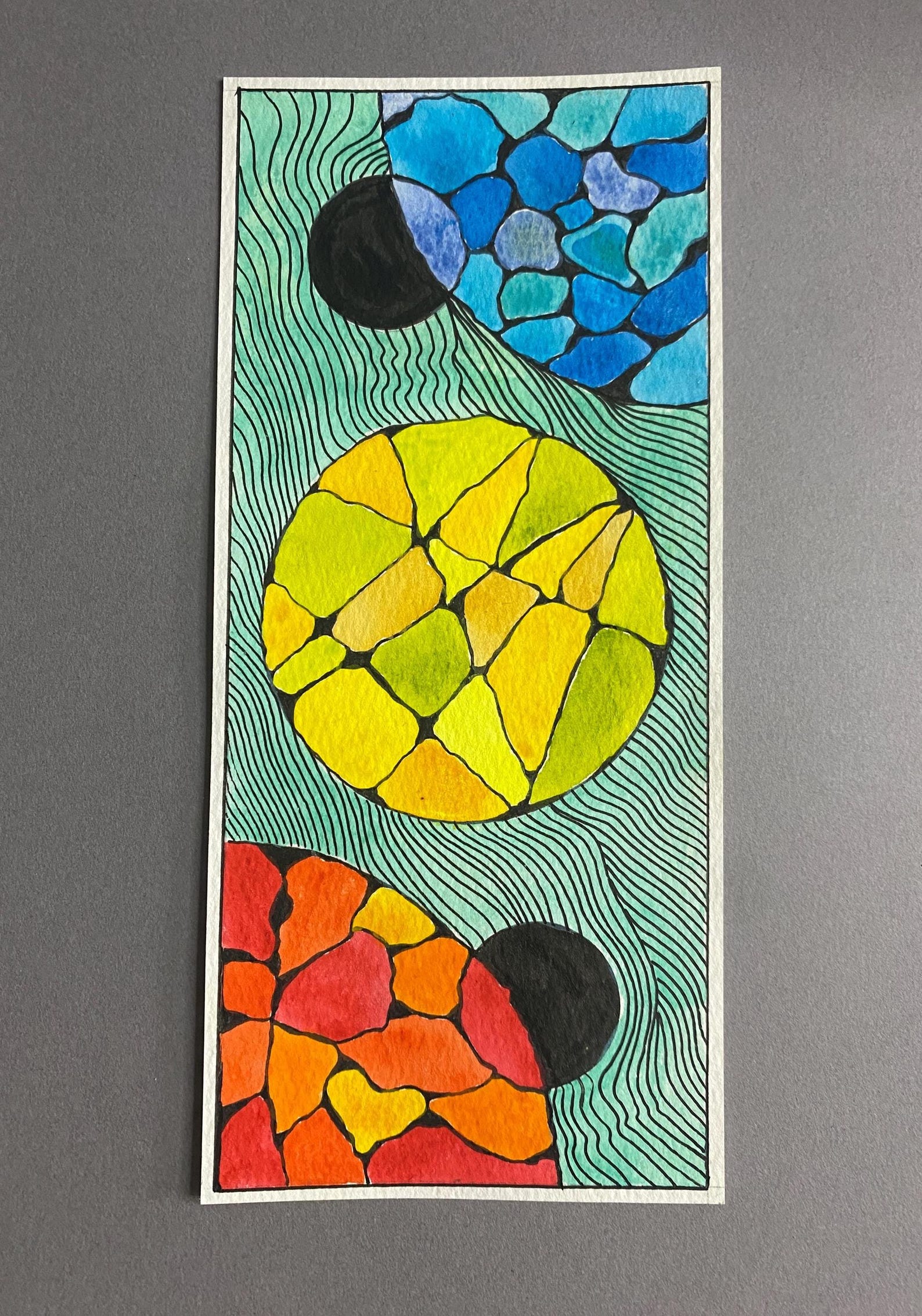 Abstract Watercolor Mini Painting: Geometric Cell Division Art (7.87" X ...