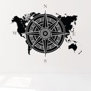 World Map Decal World Map Compass Decal Compass World Map Decal World ...