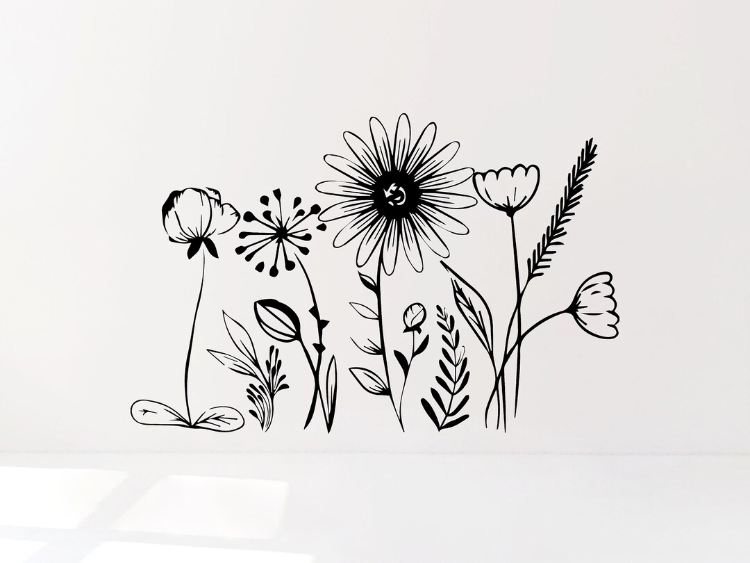 Wild Flowers Decal Flowers Decals Large Flowers Decal Permanent Wall ...