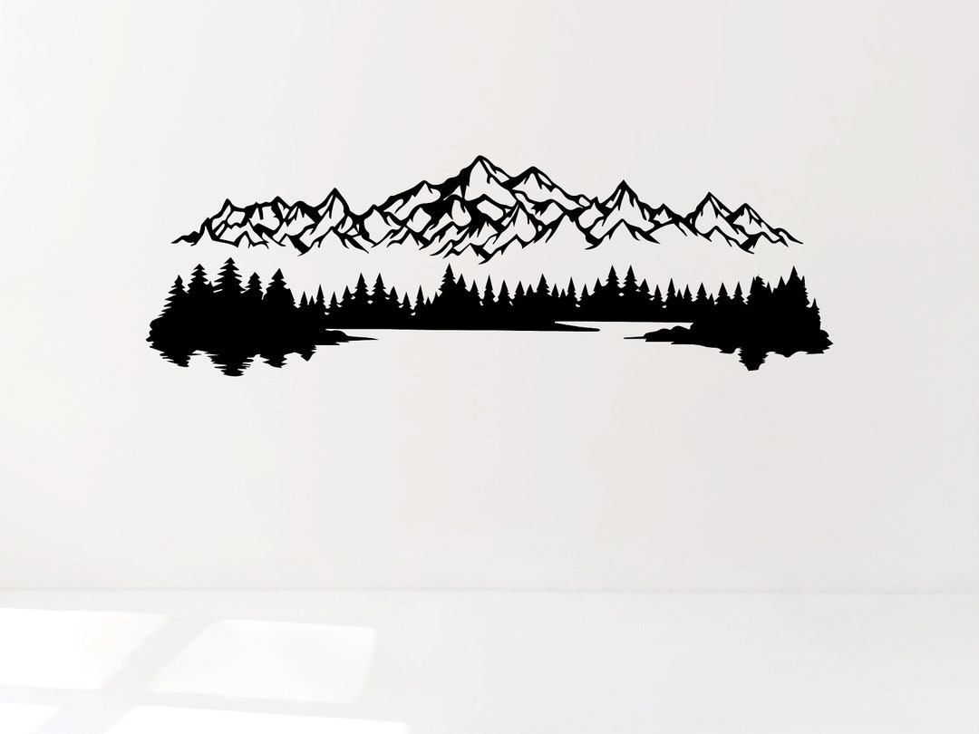 Mountain View Vinyl Decal Mountain Trees Sticker Mountains Wall Decal ...