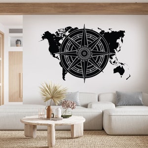 World Map Decal World Map Compass Decal Compass World Map Decal World ...