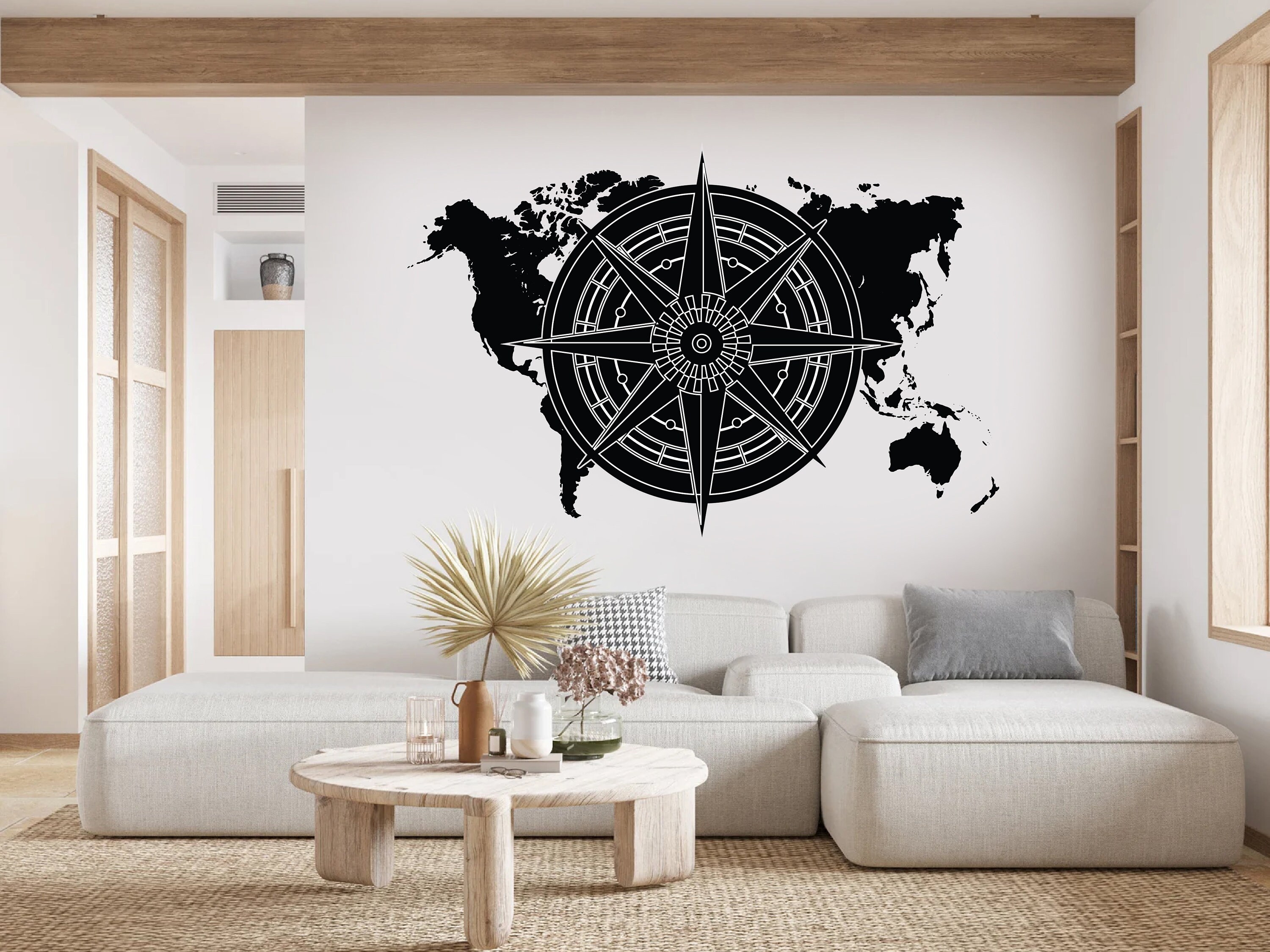 World Map Decal World Map Compass Decal Compass World Map Decal World ...