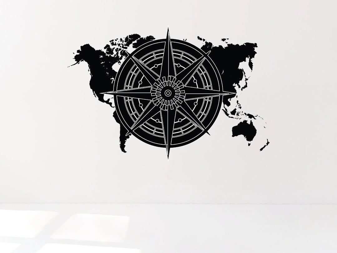 World Map Decal World Map Compass Decal Compass World Map Decal World ...