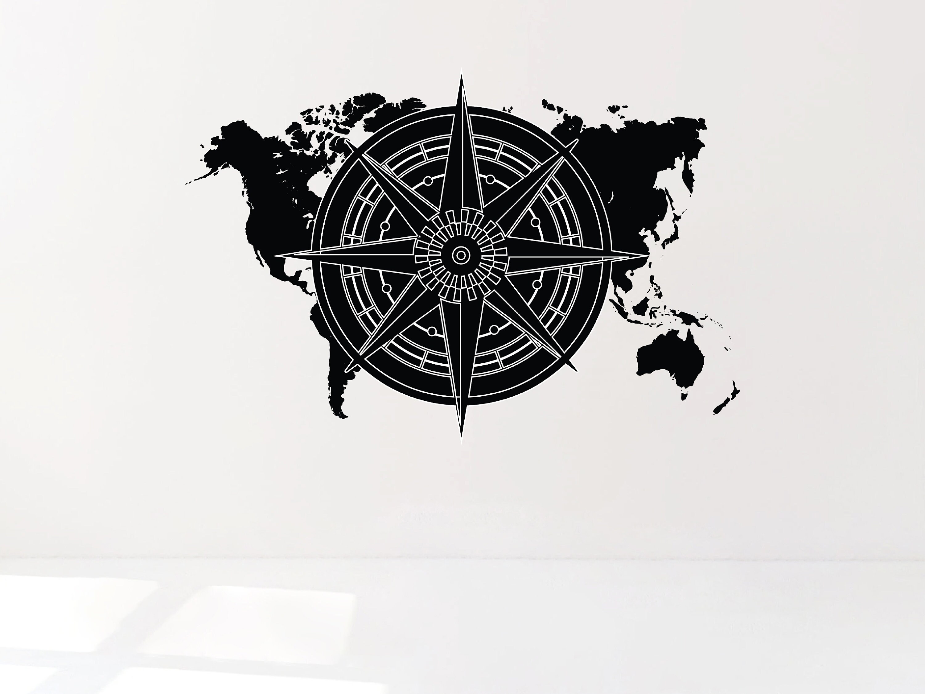 World Map Decal World Map Compass Decal Compass World Map Decal World ...