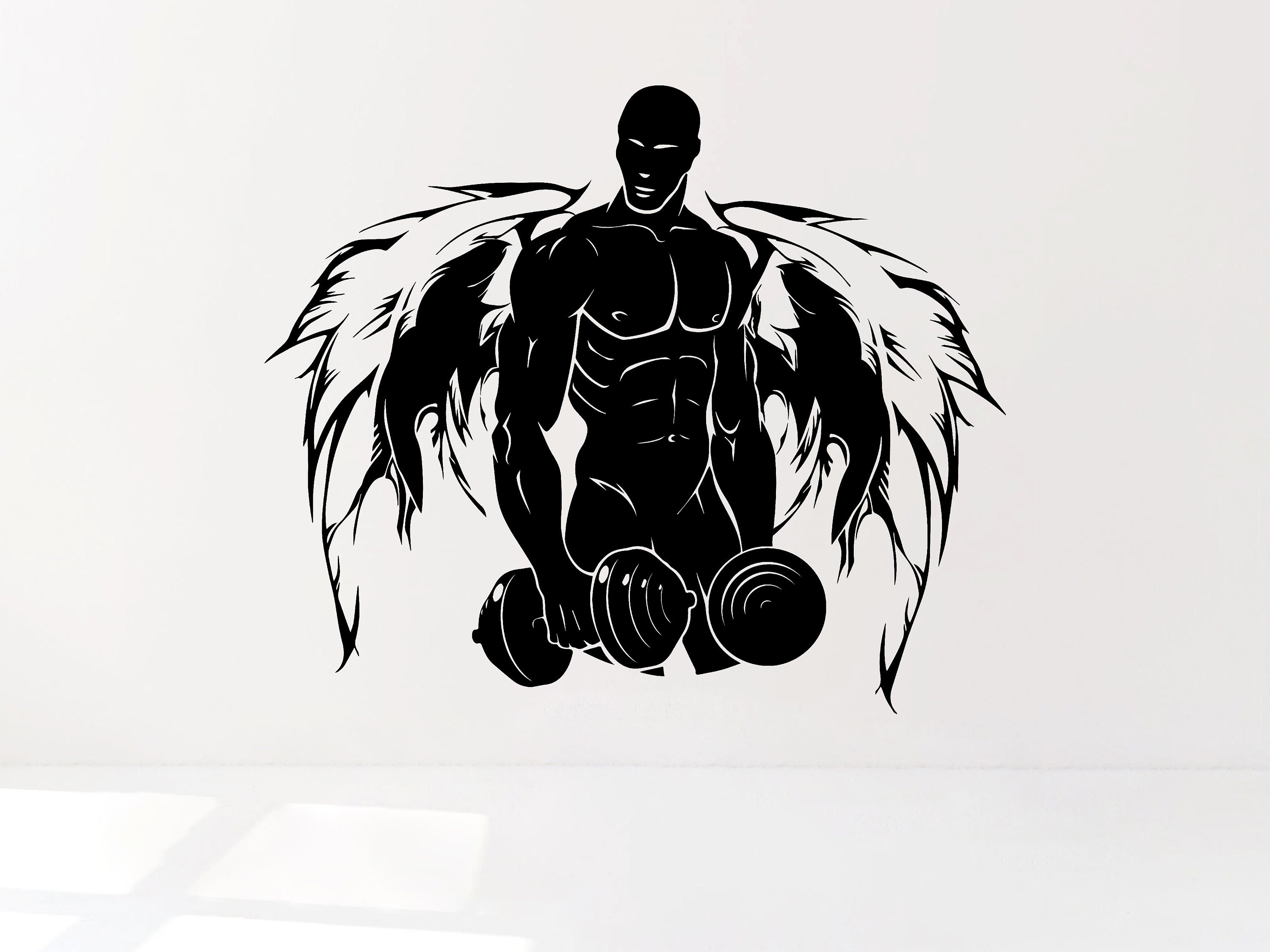 Bodybuilder Decal Angel Gym Decal Workout Decal Fitness Weightlift ...
