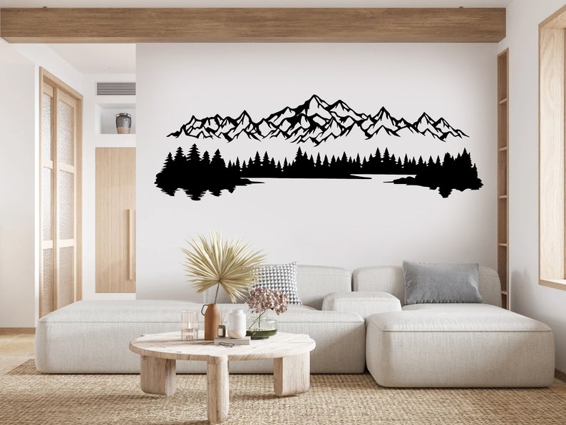 Mountain View Vinyl Decal Mountain Trees Sticker Mountains Wall Decal Mountain Peaks Decal ...