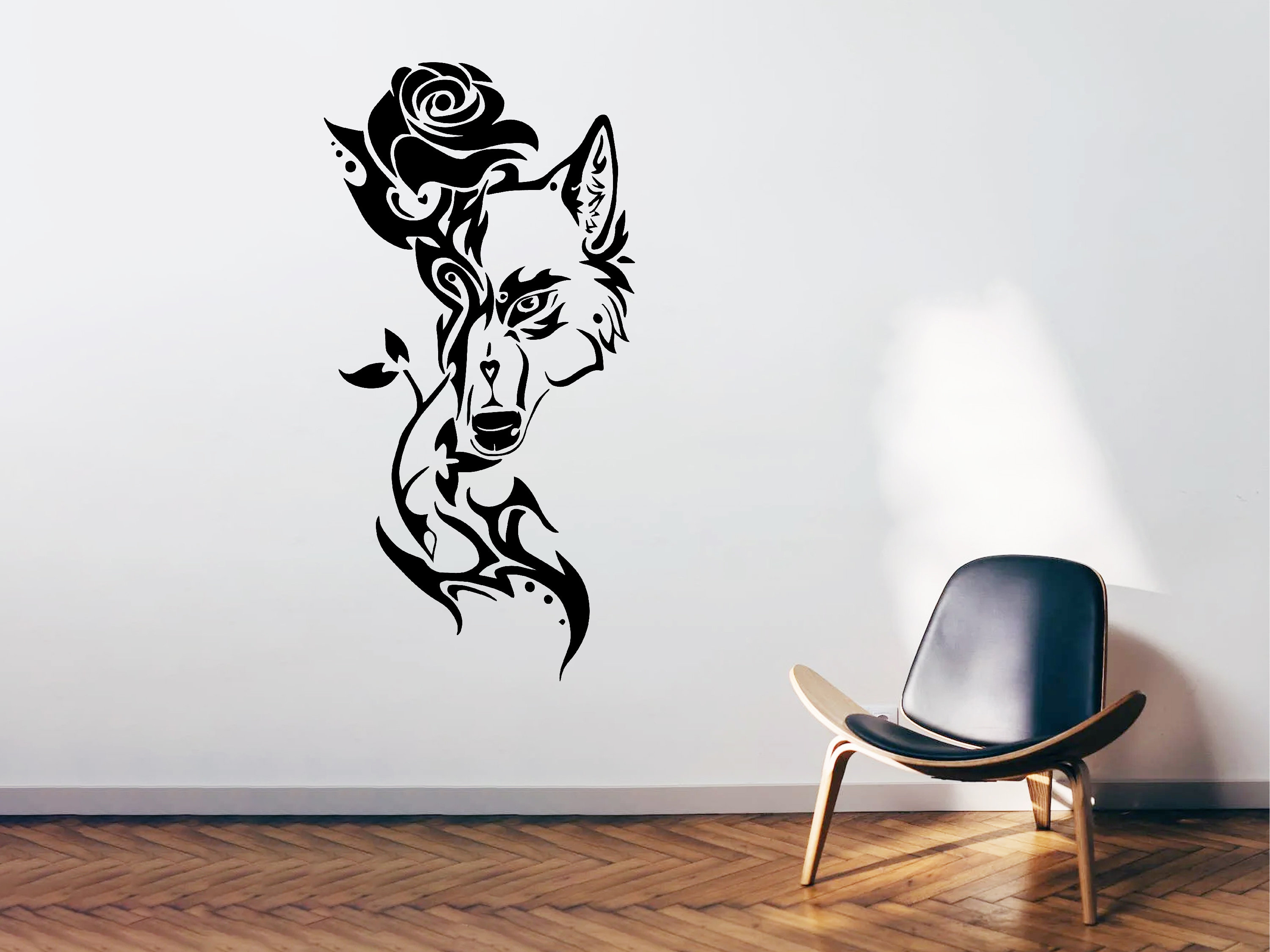 Wolf Vinyl Decal Wolf Face Roses Vinyl Decal Wolf Head Rose Vinyl Decal ...