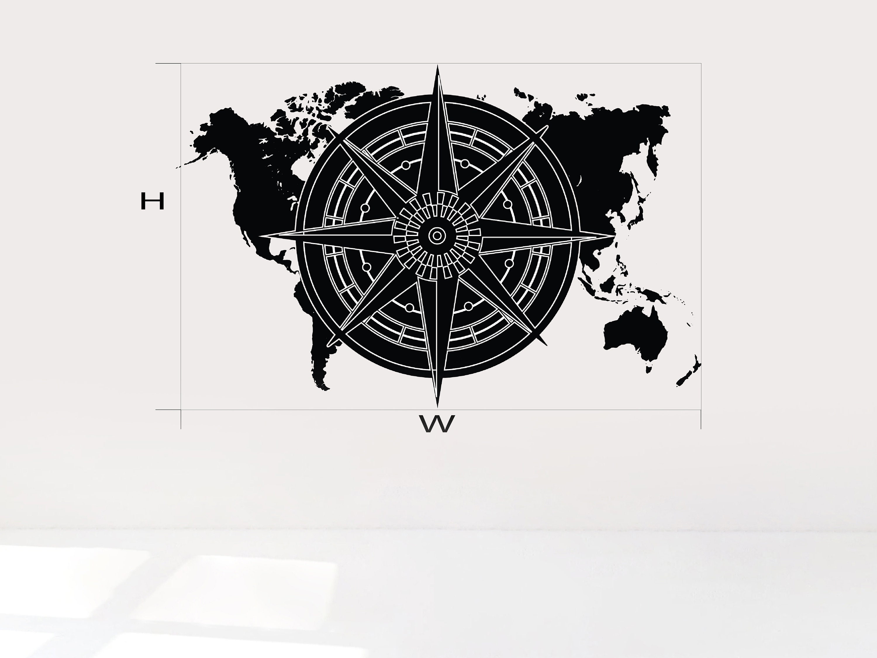 World Map Decal World Map Compass Decal Compass World Map Decal World ...