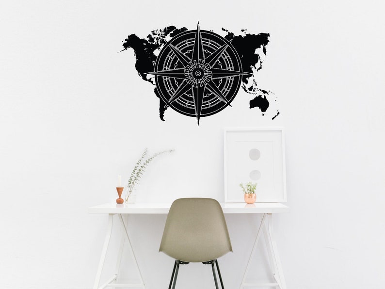 World Map Decal World Map Compass Decal Compass World Map Decal World ...