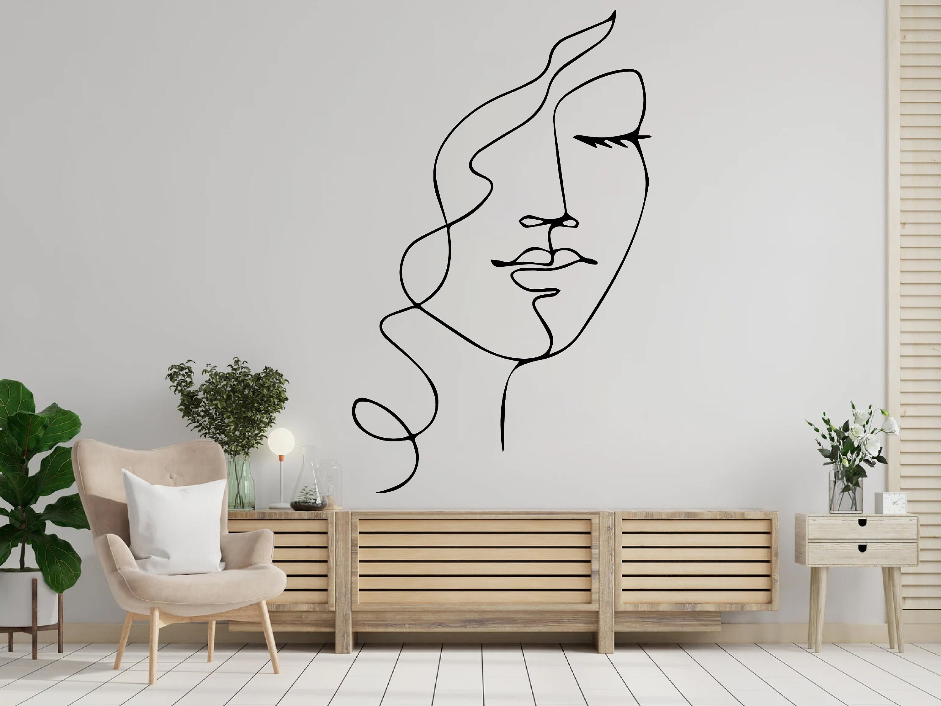 One Line Art Decal Woman Face Decal Beauty Salon Wall Decal Spa Wall ...