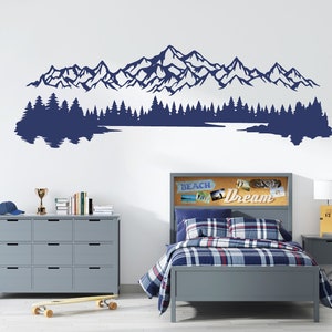 Mountain View Vinyl Decal Mountain Trees Sticker Mountains Wall Decal Mountain Peaks Decal ...