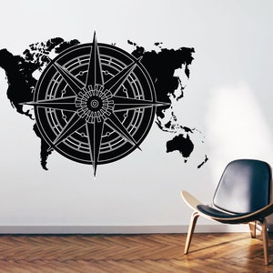 World Map Decal World Map Compass Decal Compass World Map Decal World ...