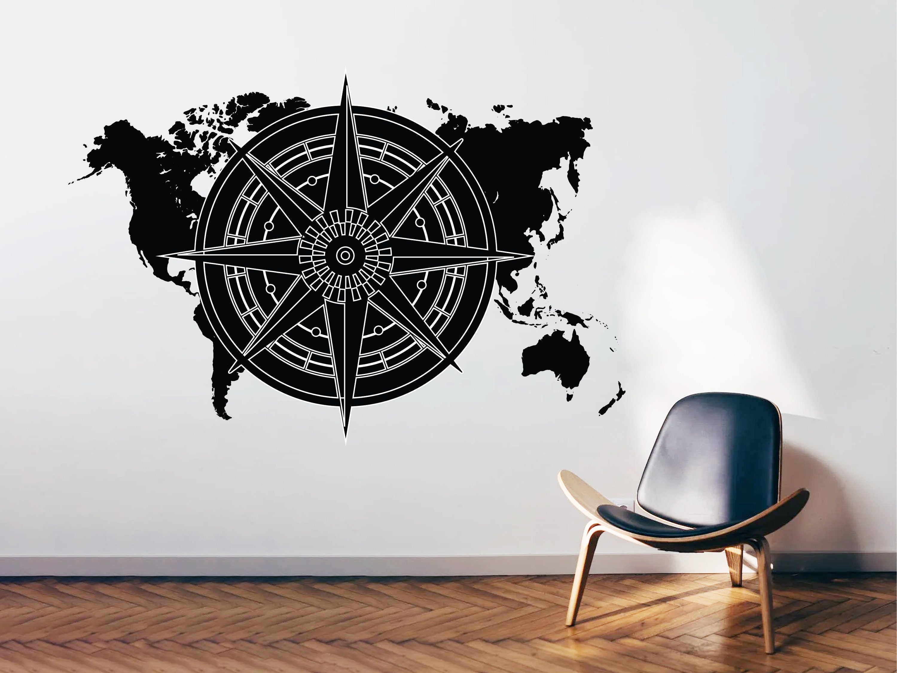 World Map Decal World Map Compass Decal Compass World Map Decal World ...