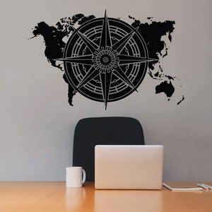 World Map Decal World Map Compass Decal Compass World Map Decal World ...