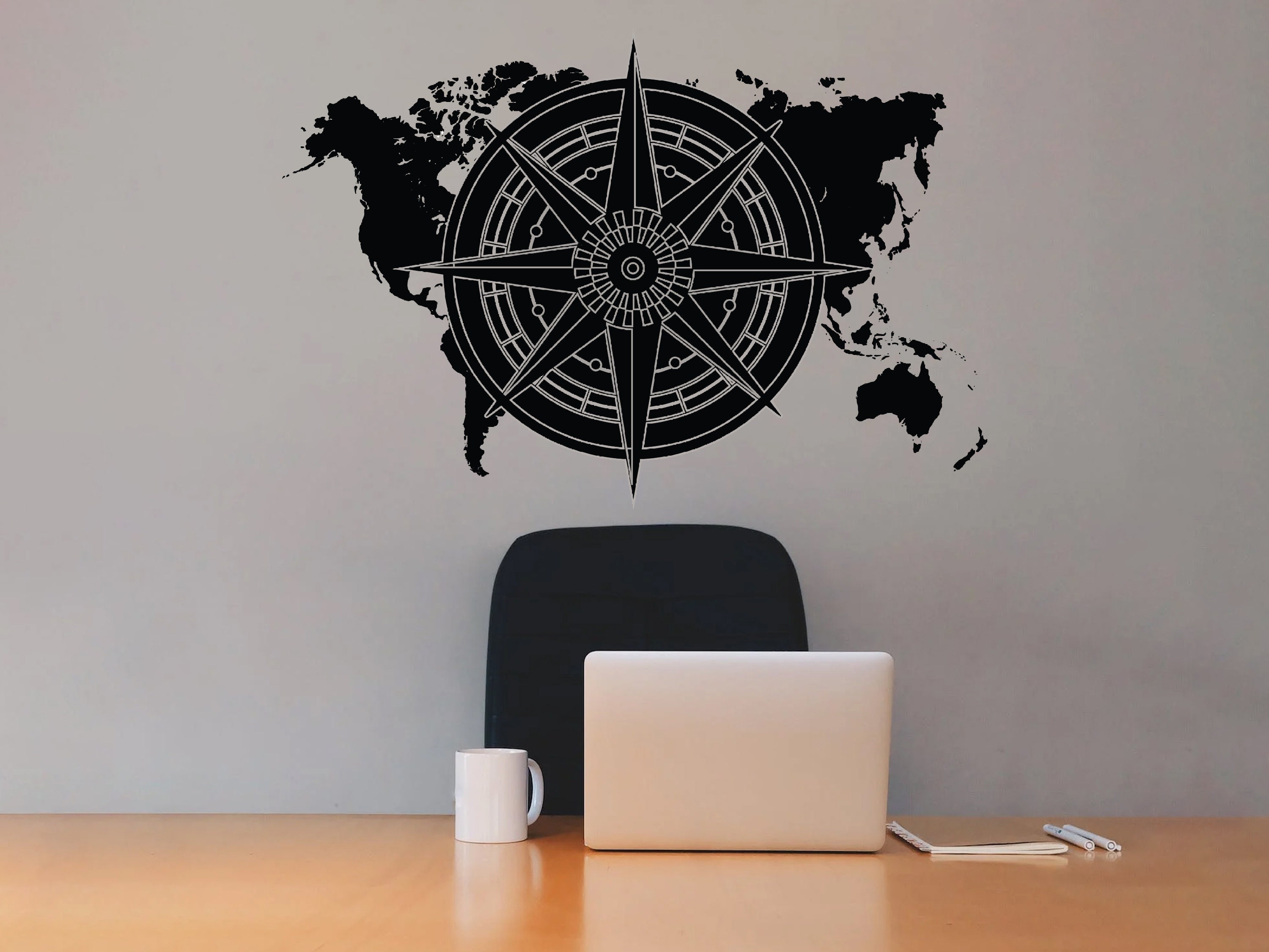 World Map Decal World Map Compass Decal Compass World Map Decal World ...