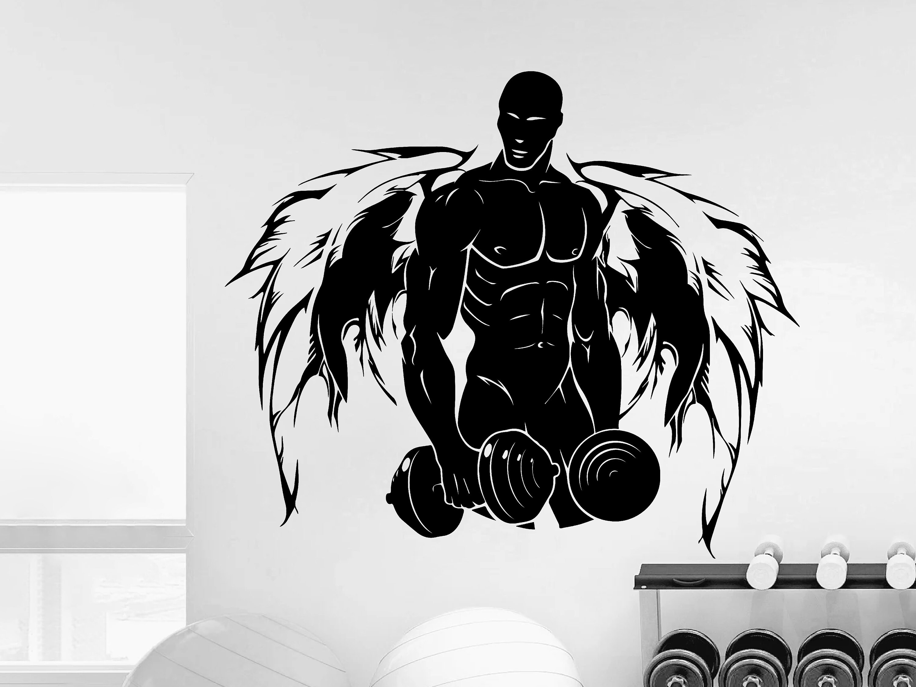 Bodybuilder Decal Angel Gym Decal Workout Decal Fitness Weightlift ...