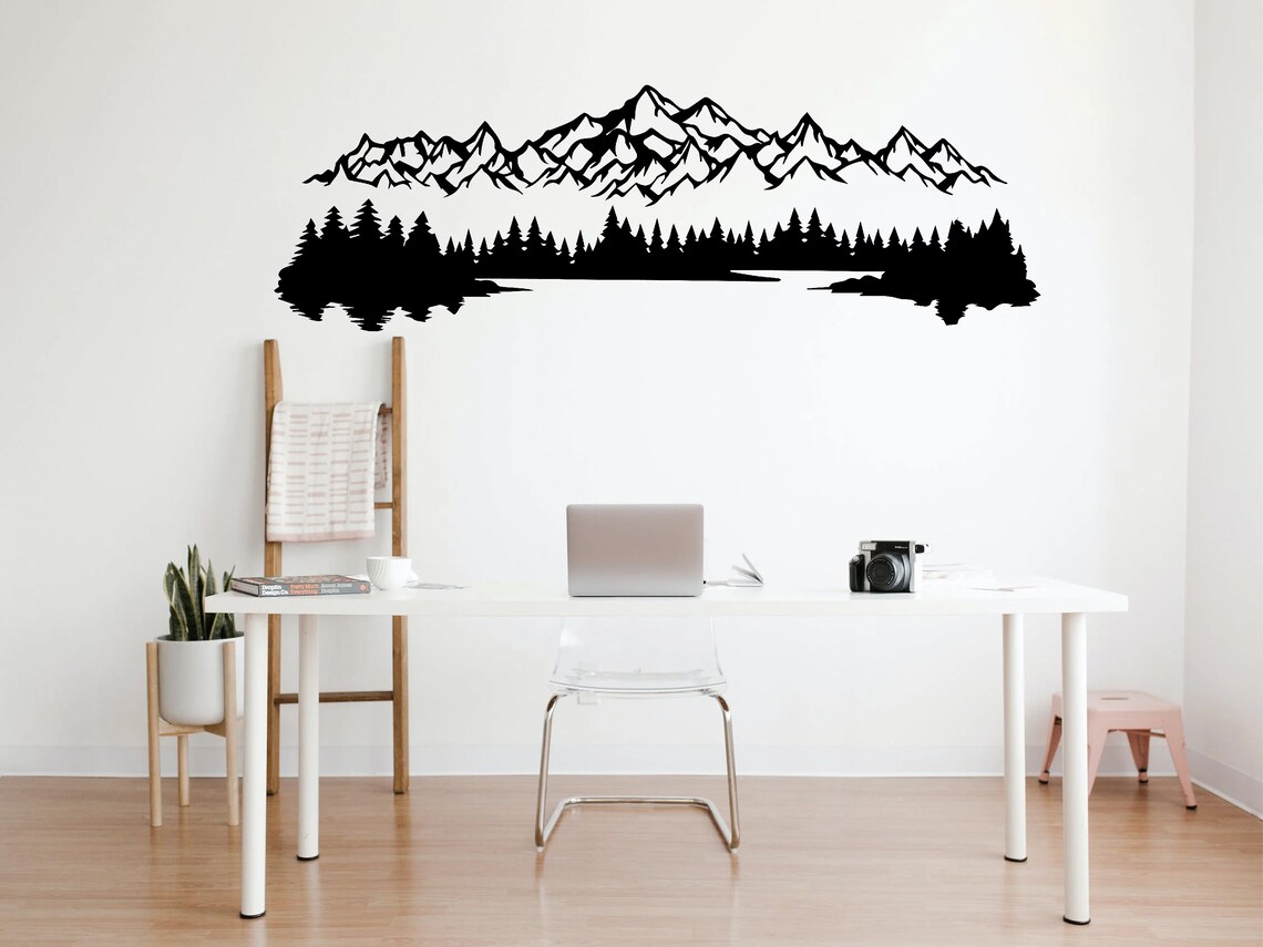 Mountain View Vinyl Decal Mountain Trees Sticker Mountains Wall Decal ...