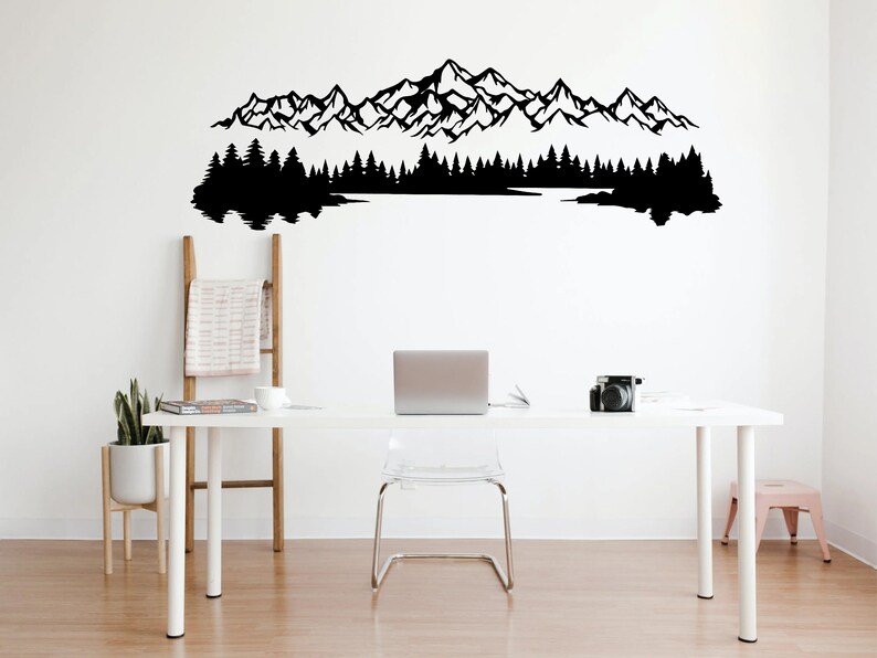 Mountain View Vinyl Decal Mountain Trees Sticker Mountains Wall Decal Mountain Peaks Decal ...