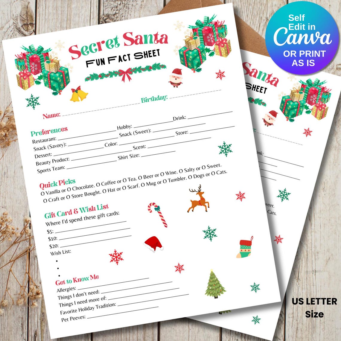 Secret Santa Questionnaire, Secret Santa Wish List, Secret Santa Form ...
